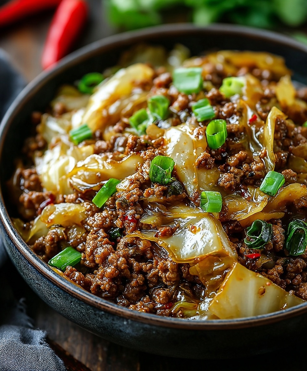 Sizzling Soy-Ginger Ground Beef with Caramelized Cabbage