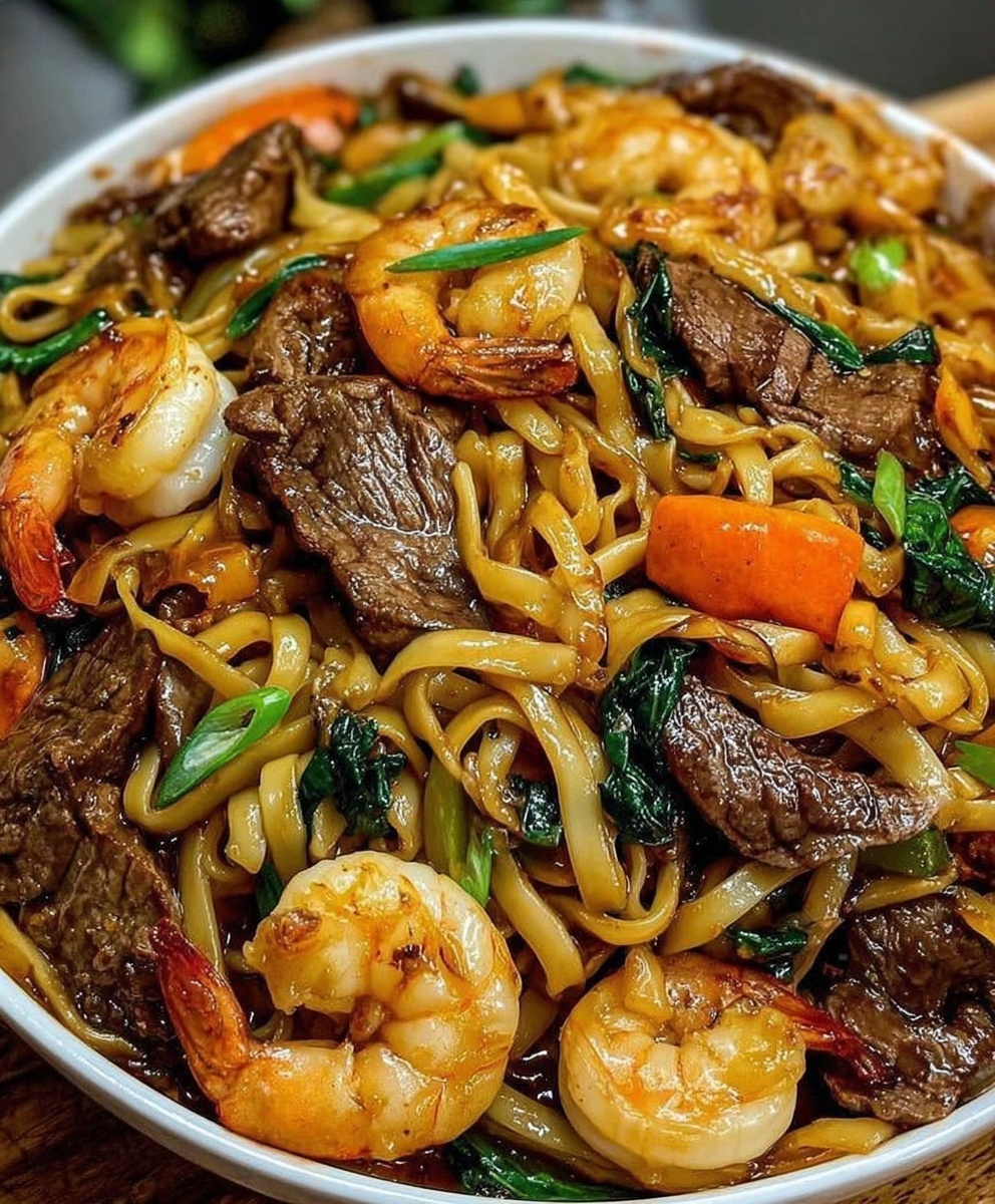 Steak & Shrimp Stir-Fried Noodles — A Savory, Satisfying Fusion Dish